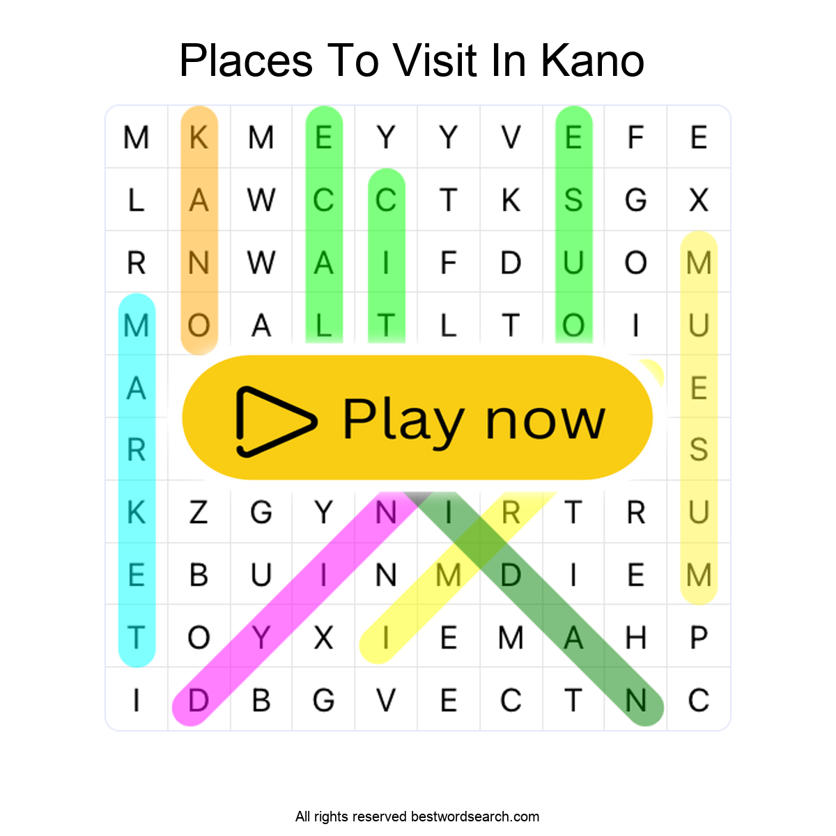 Places to Visit in Kano | Places to visit Word Search