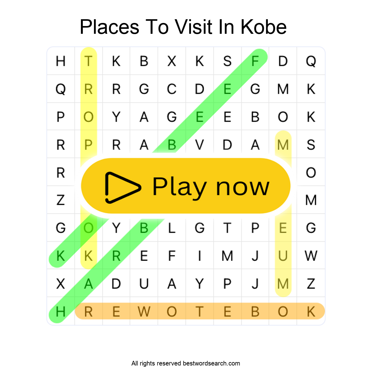 Places to Visit in Kobe | Places to visit Word Search