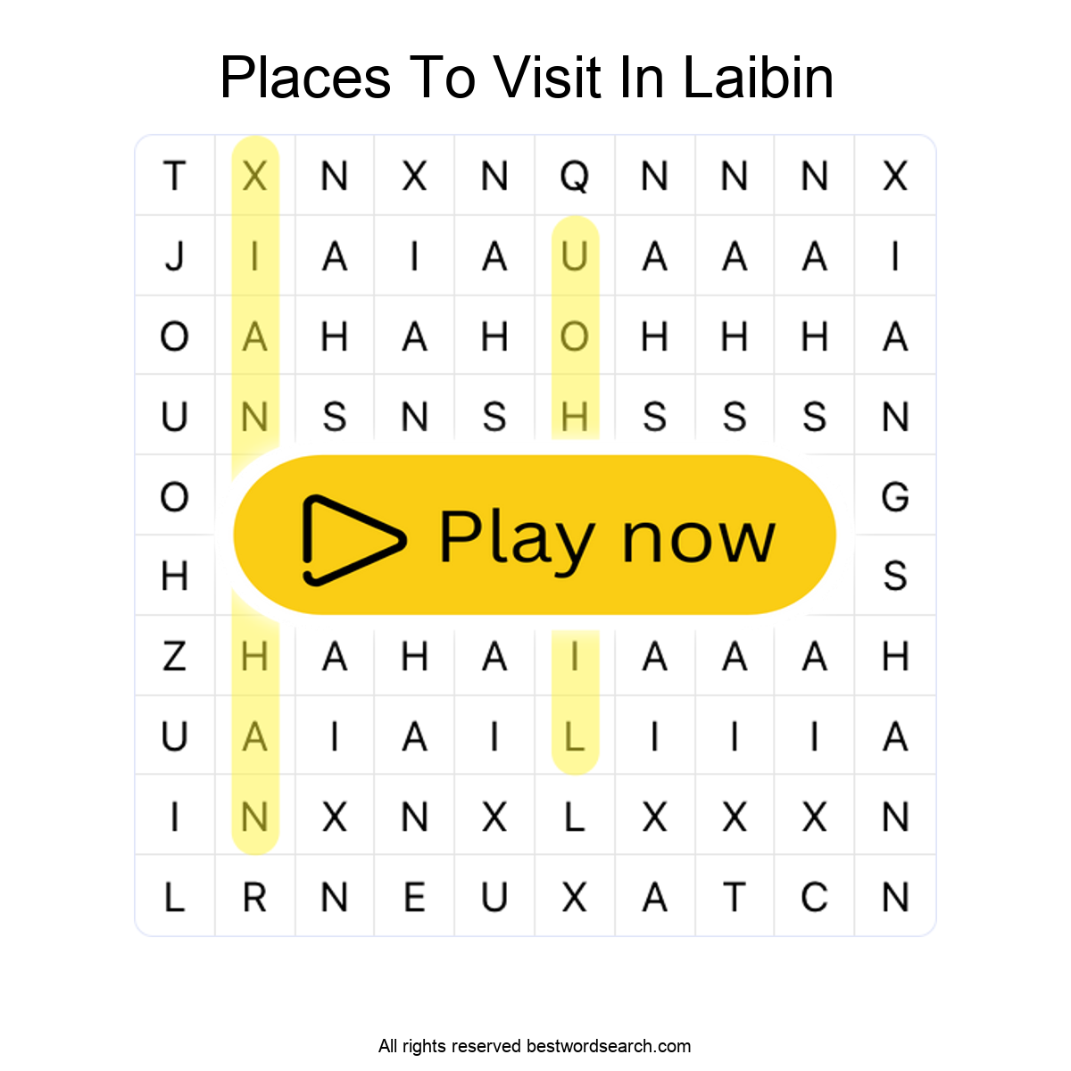 Places to Visit in Laibin | Places to visit Word Search