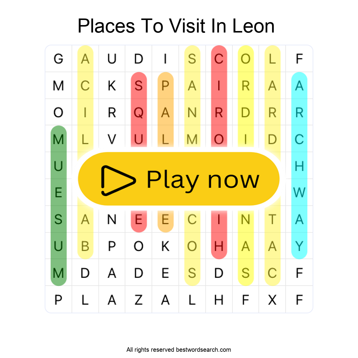 Places to Visit in Leon | Places to visit Word Search