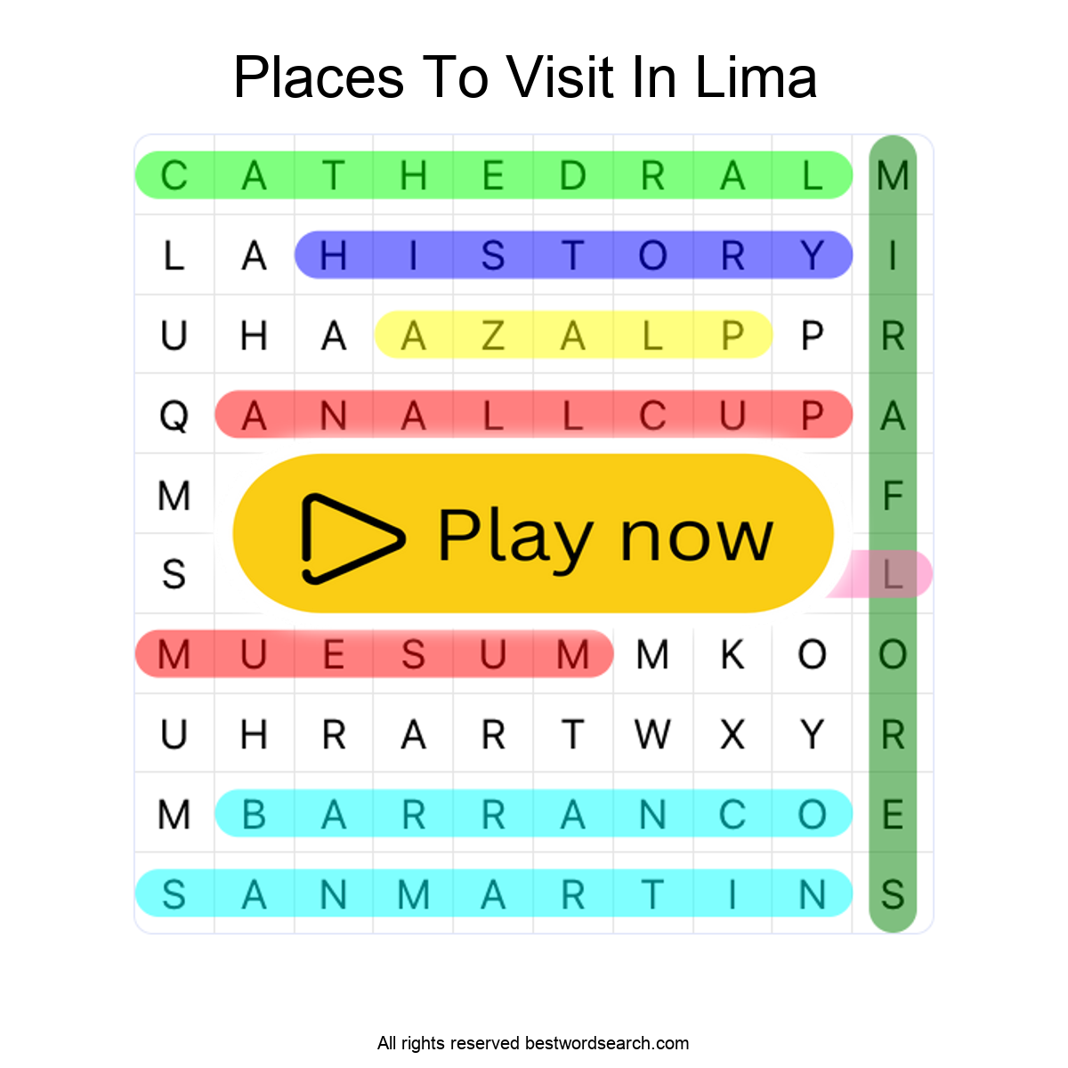Places to Visit in Lima | Places to visit Word Search