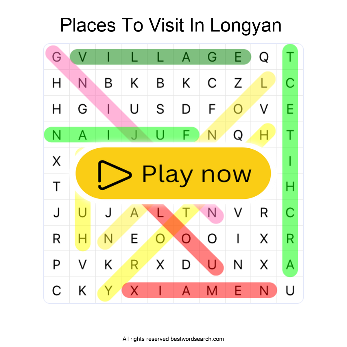 Places to Visit in Longyan | Places to visit Word Search