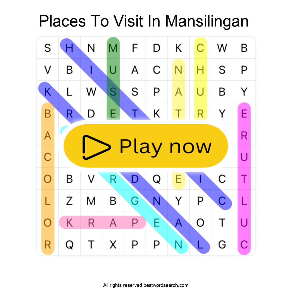 Places to Visit in Mansilingan | Places to visit Word Search