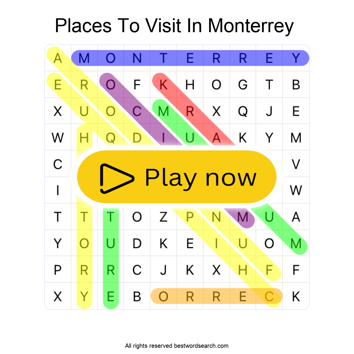 Places to Visit in Monterrey | Places to visit Word Search