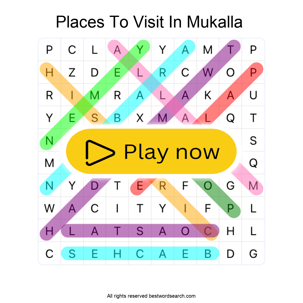 Places to Visit in Mukalla | Places to visit Word Search