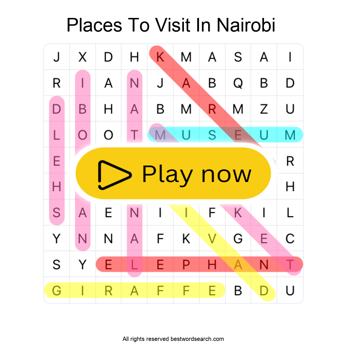 Places to Visit in Nairobi | Places to visit Word Search