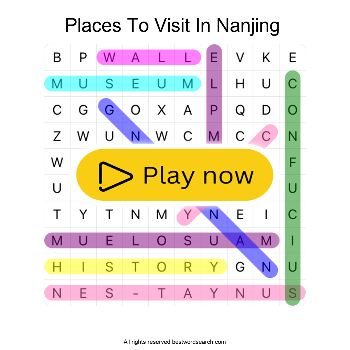 Places to Visit in Nanjing | Places to visit Word Search