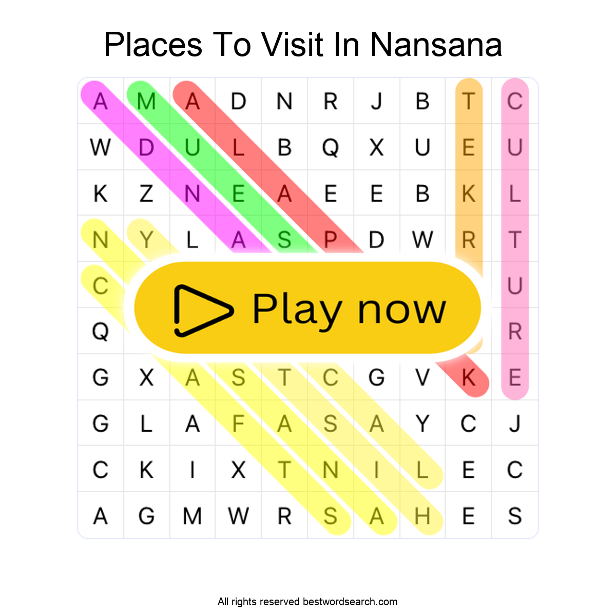 Places to Visit in Nansana | Places to visit Word Search