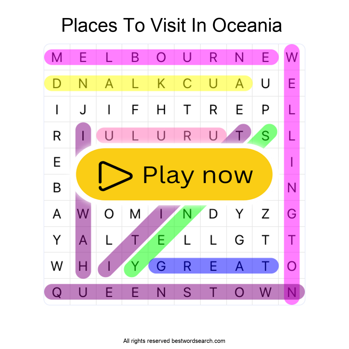 Places to Visit in Oceania | Places to visit Word Search