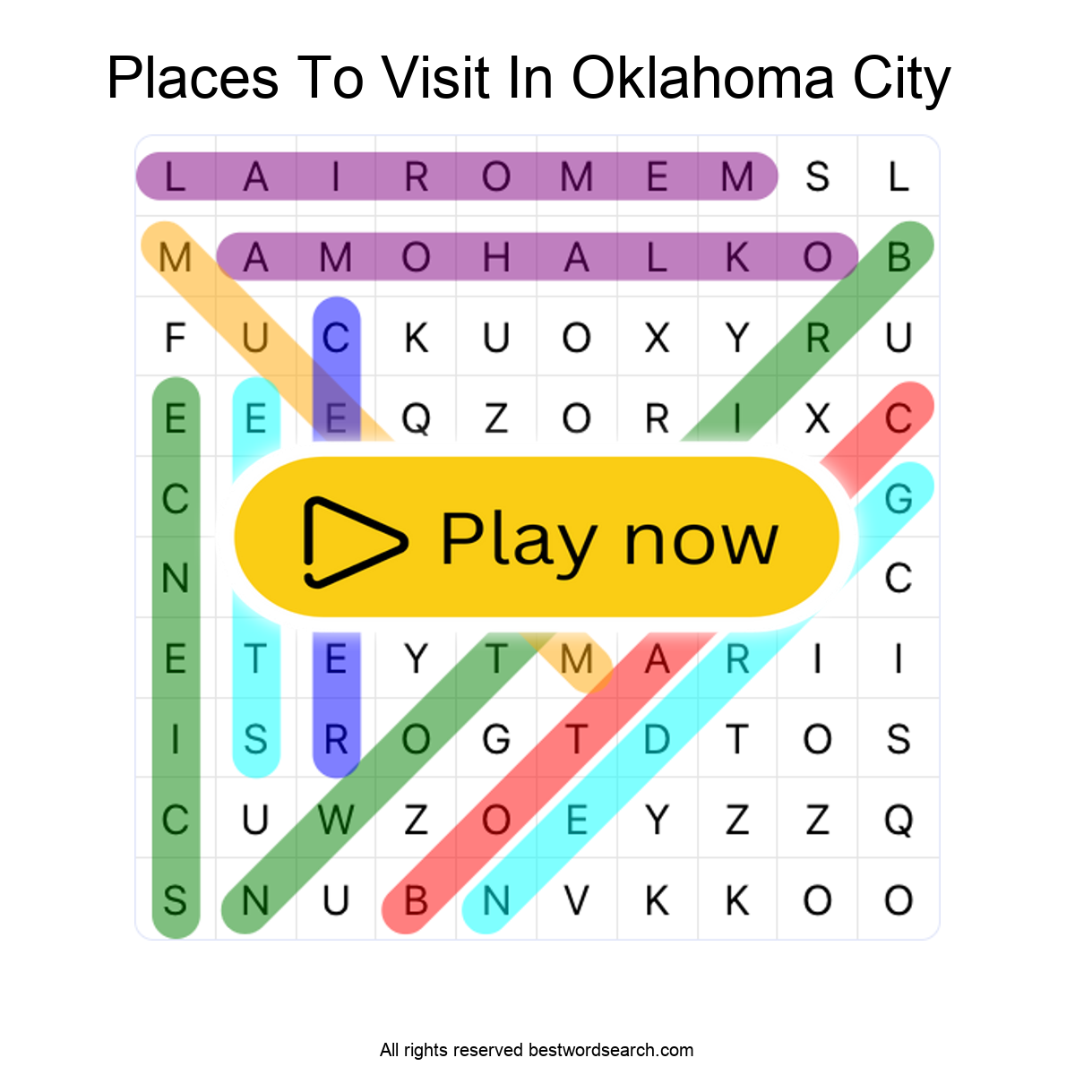 Places to Visit in Oklahoma City | Places to visit Word Search
