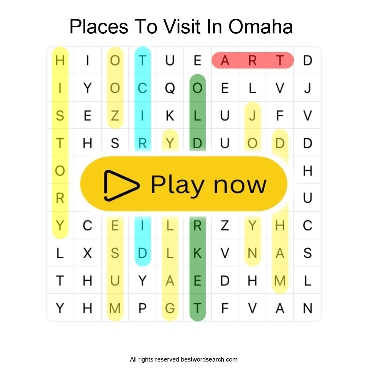 Places to Visit in Omaha | Places to visit Word Search