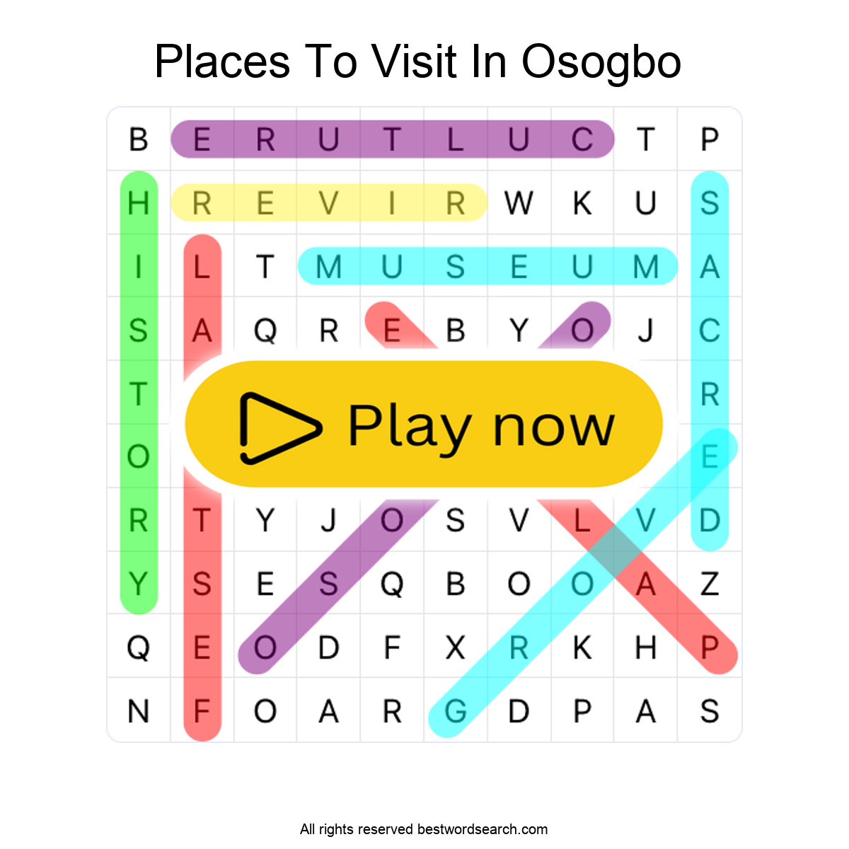 Places to Visit in Osogbo | Places to visit Word Search