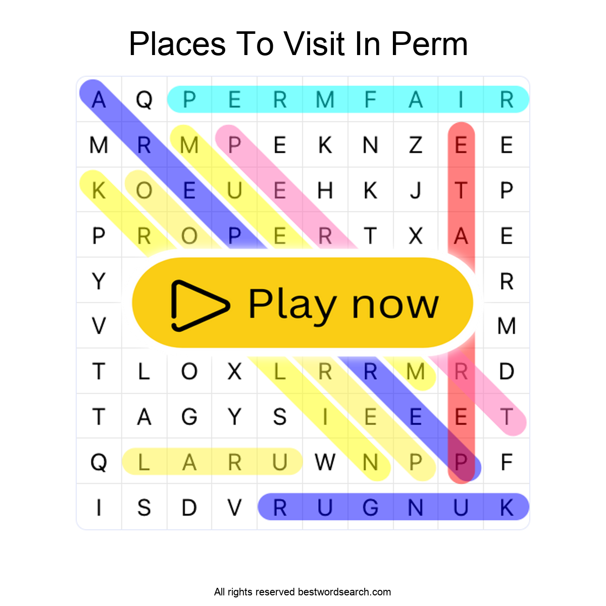 Places to Visit in Perm | Places to visit Word Search