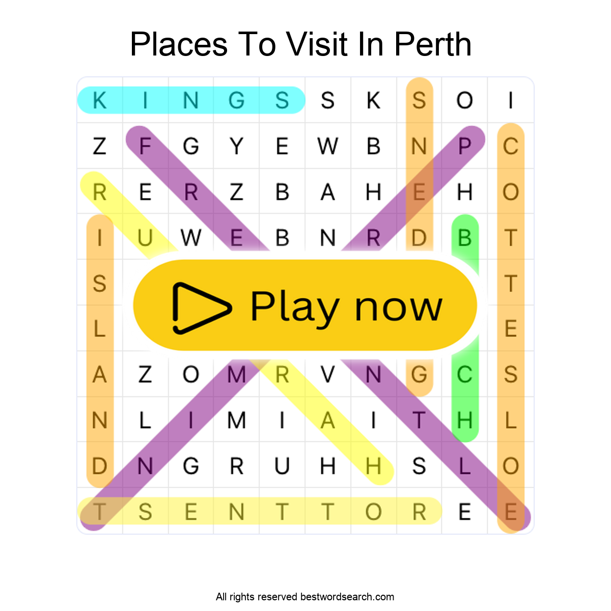 Places to Visit in Perth | Places to visit Word Search
