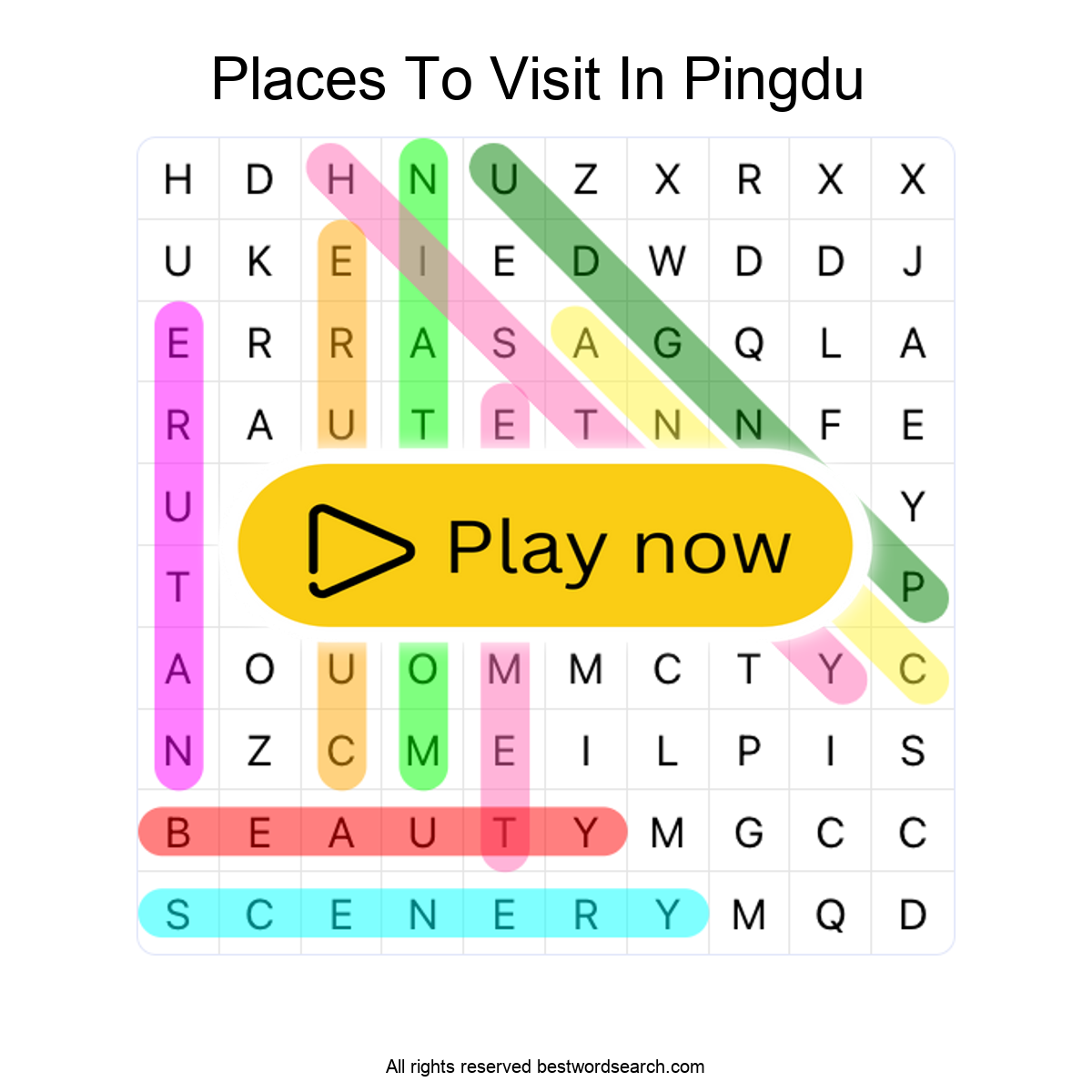 Places to Visit in Pingdu | Places to visit Word Search
