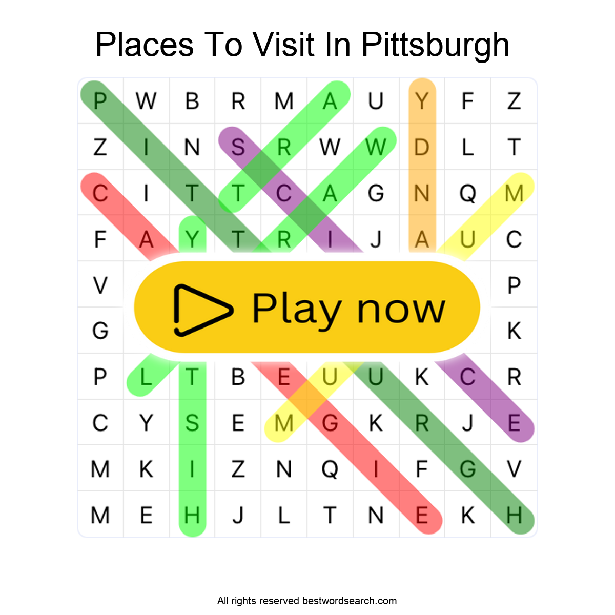 Places to Visit in Pittsburgh | Places to visit Word Search
