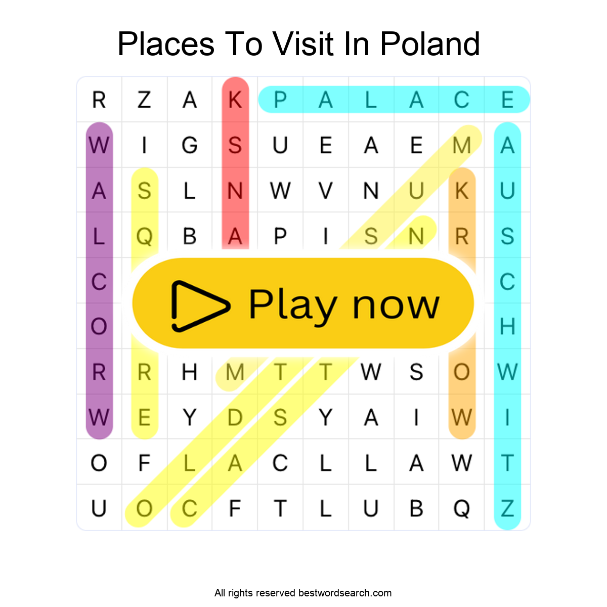 Places to Visit in Poland | Places to visit Word Search