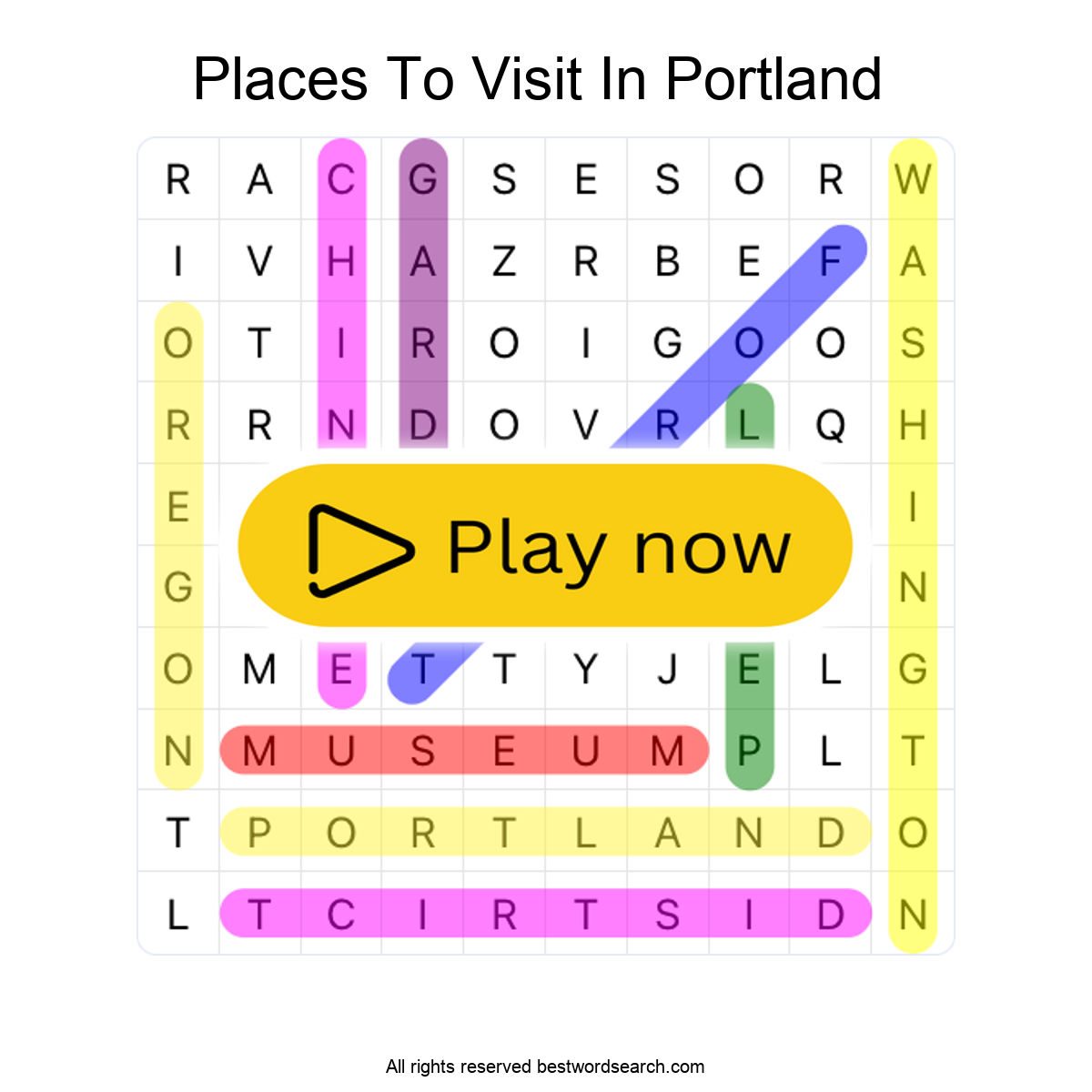 Places to Visit in Portland | Places to visit Word Search