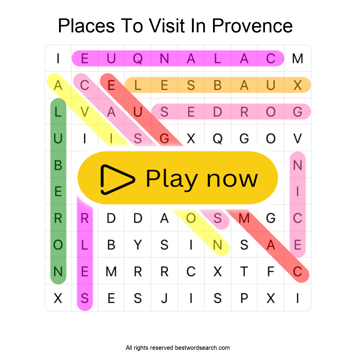 Places to Visit in Provence | Places to visit Word Search