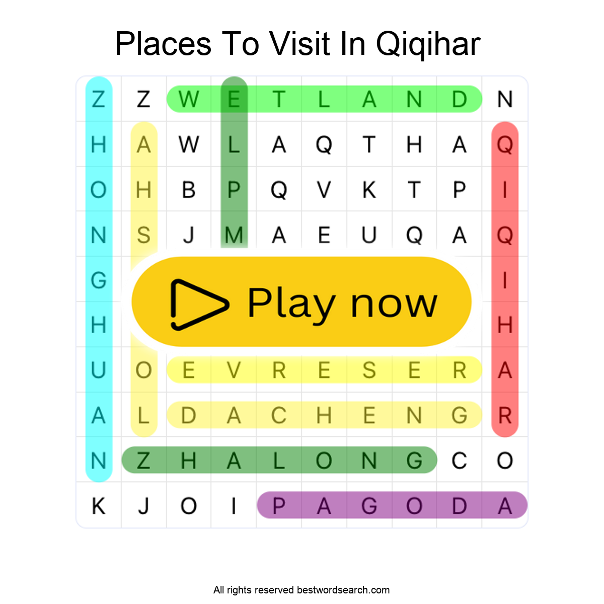 Places to Visit in Qiqihar | Places to visit Word Search