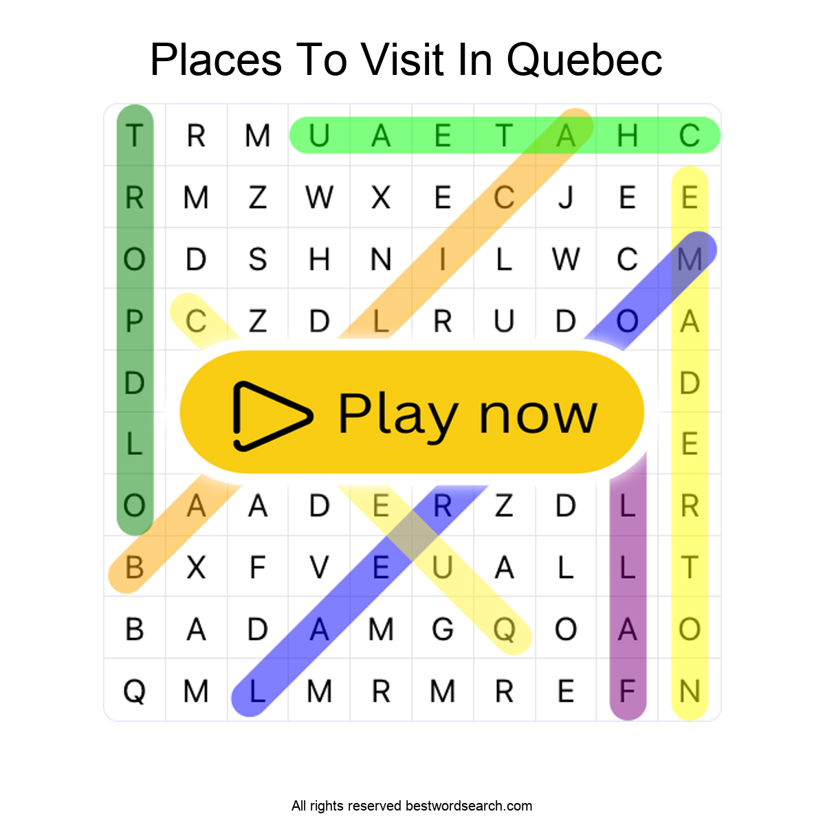 Places to Visit in Quebec | Places to visit Word Search