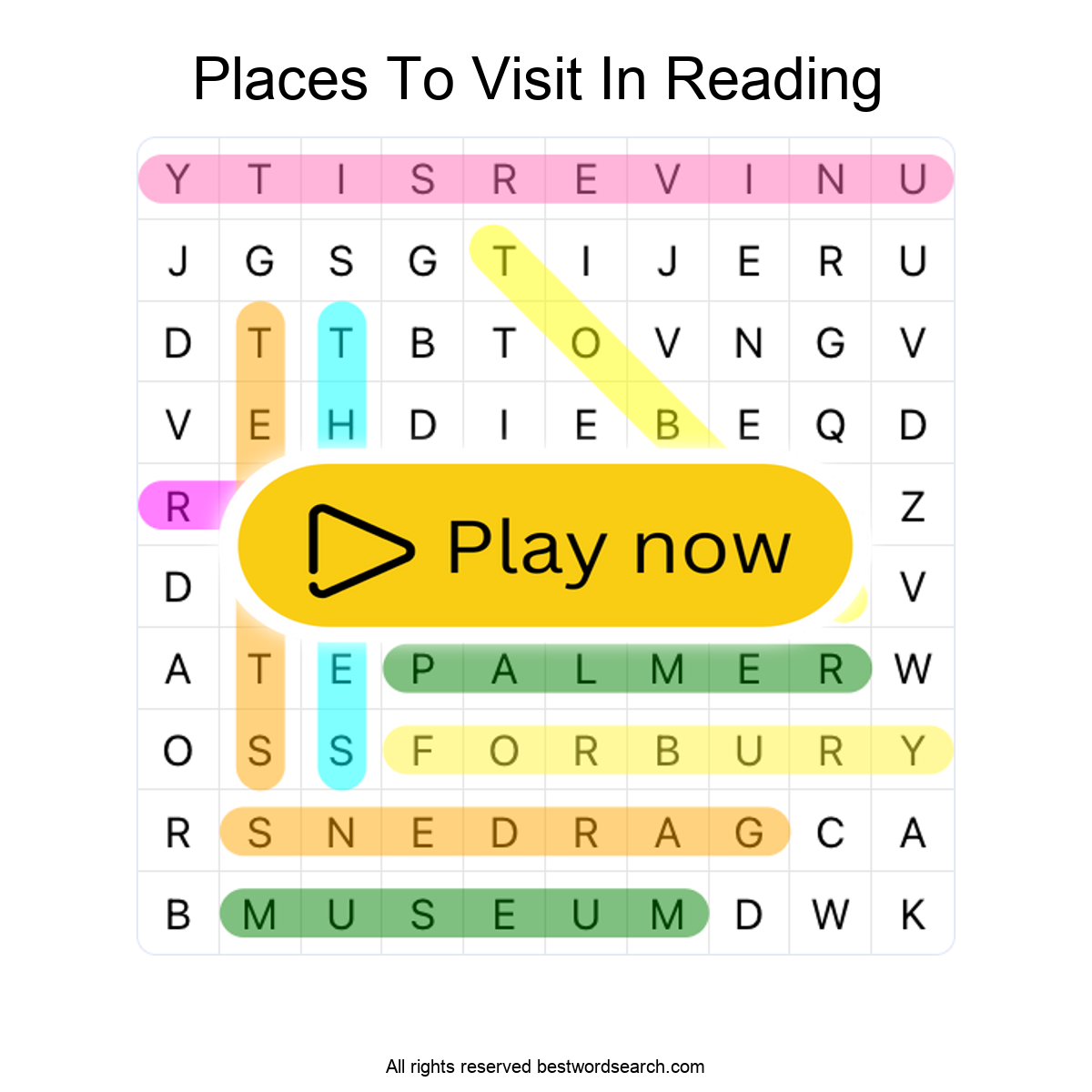 Places to Visit in Reading | Places to visit Word Search