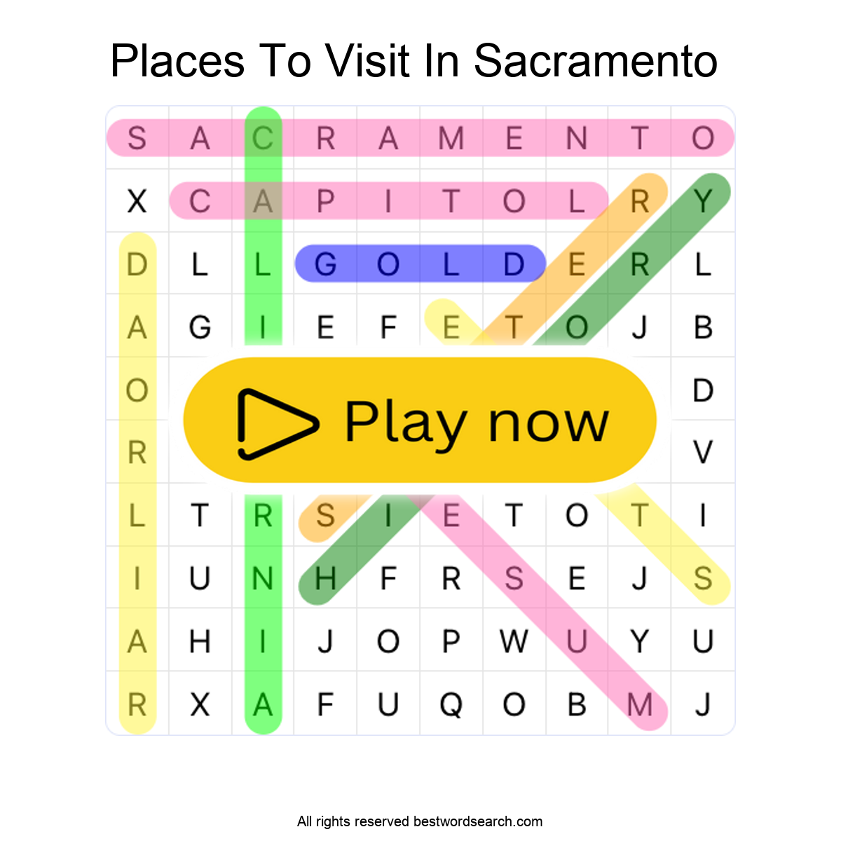 Places to Visit in Sacramento | Places to visit Word Search