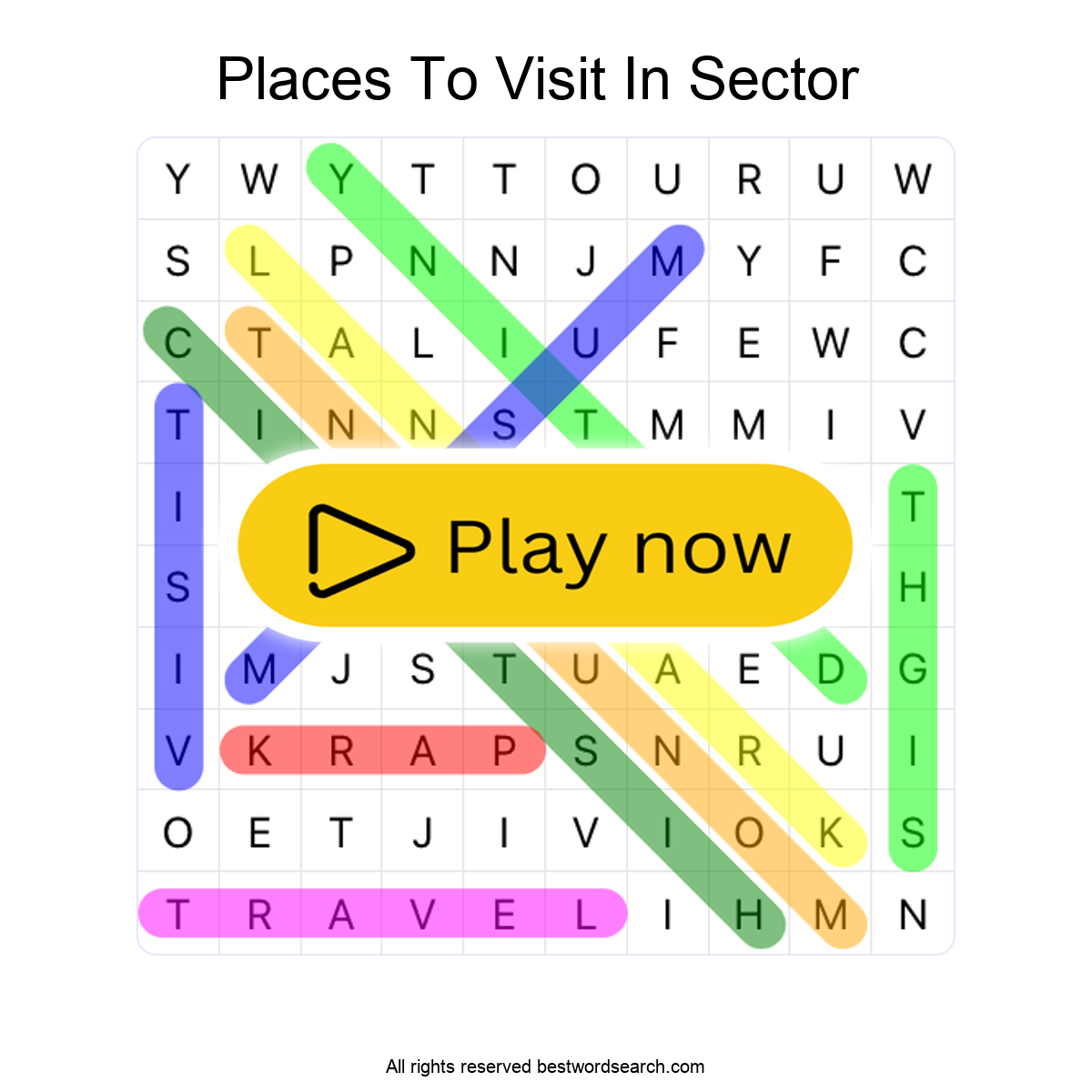 Places to Visit in Sector | Places to visit Word Search