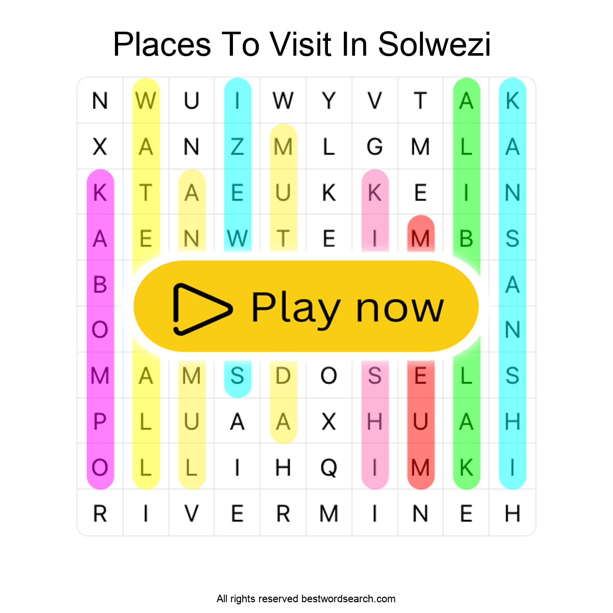 Places to Visit in Solwezi | Places to visit Word Search