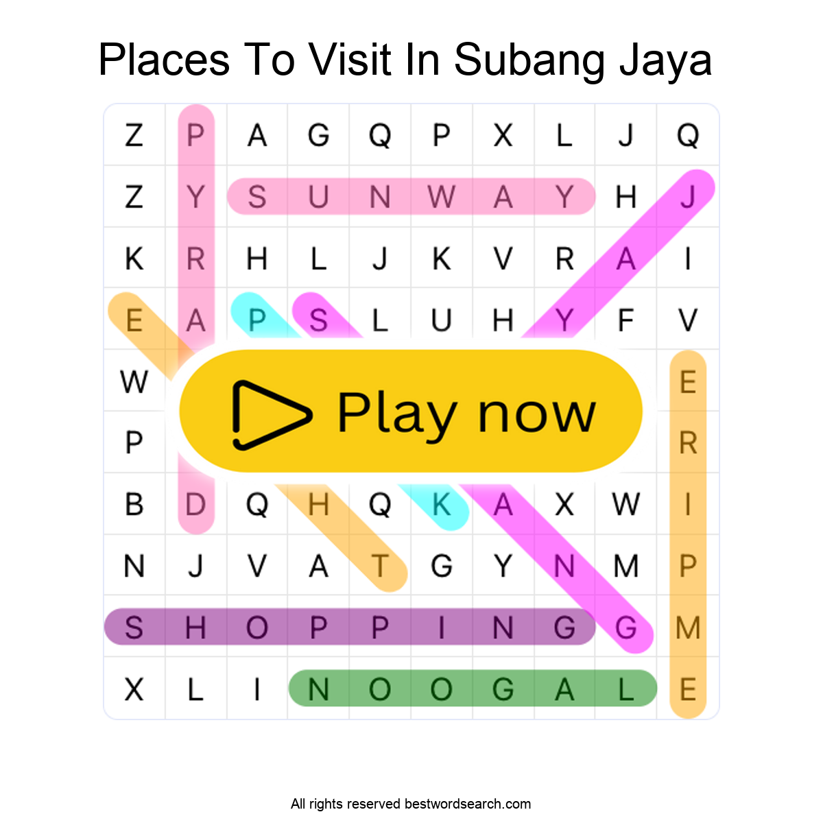Places to Visit in Subang Jaya | Places to visit Word Search