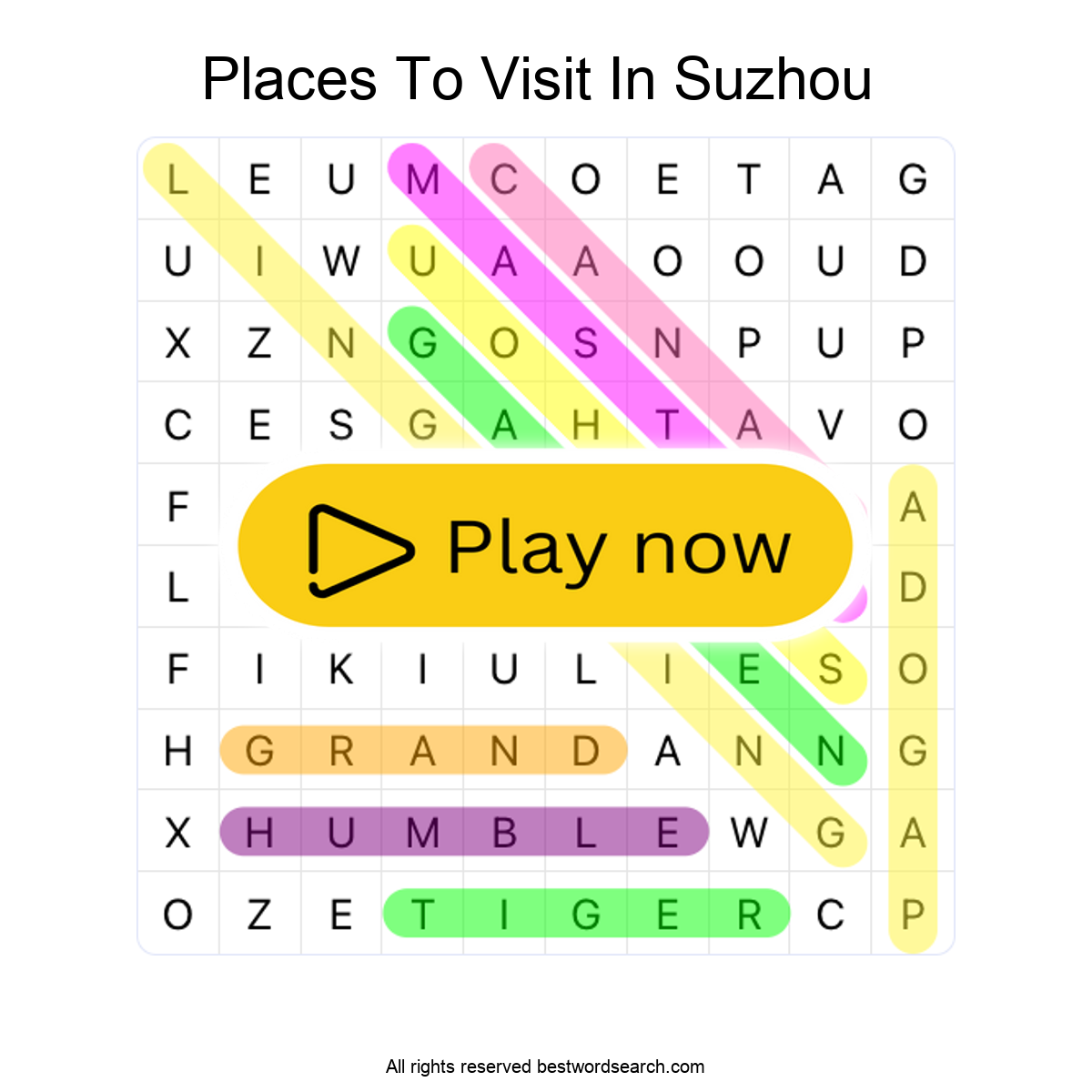 Places to Visit in Suzhou | Places to visit Word Search