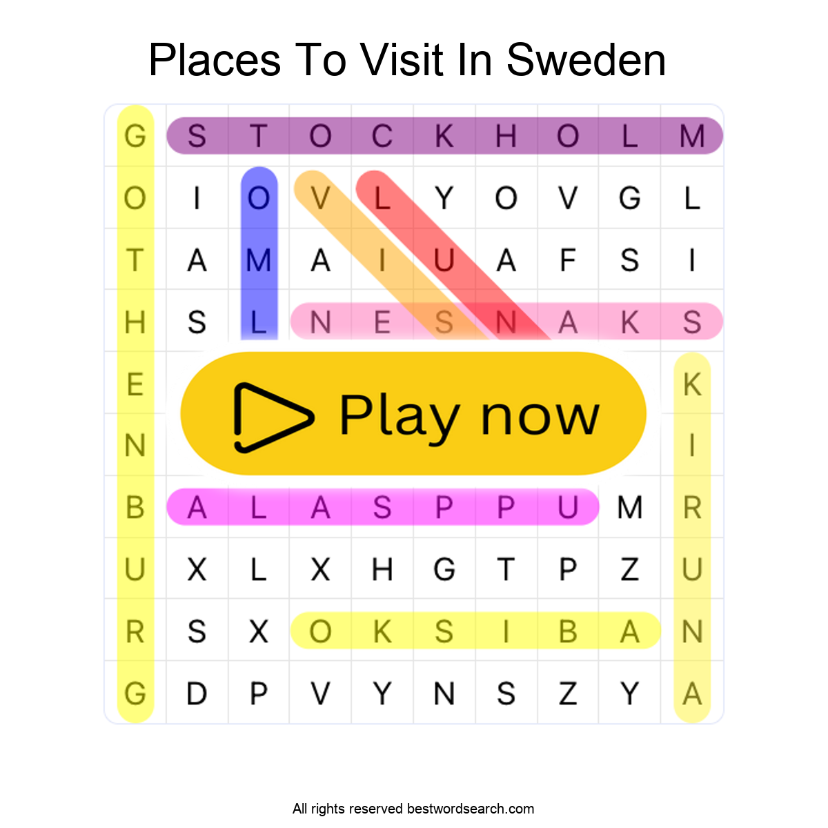 Places to Visit in Sweden | Places to visit Word Search