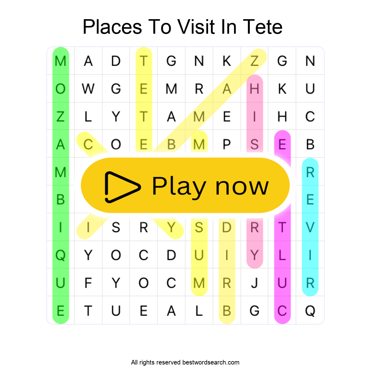 Places to Visit in Tete | Places to visit Word Search