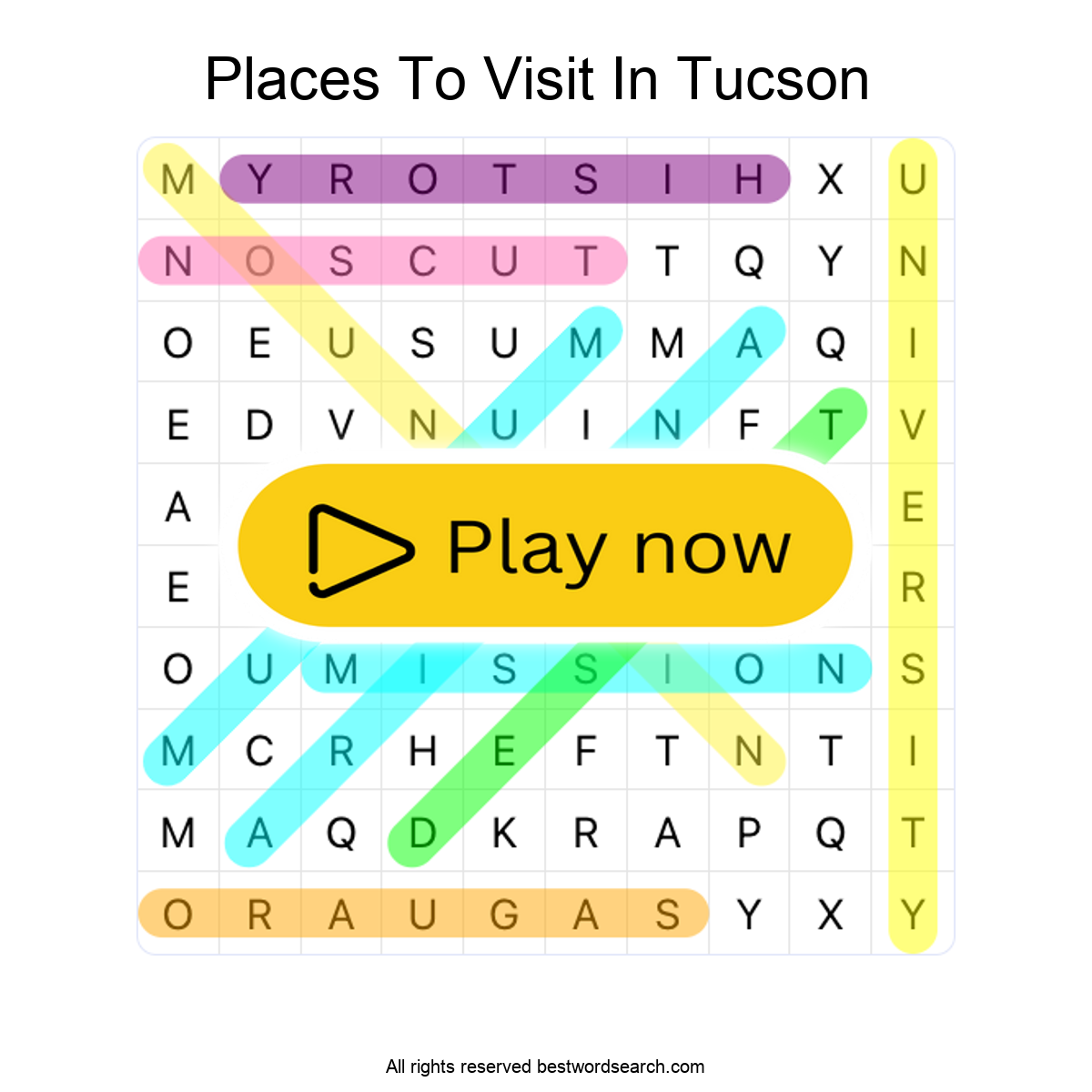 Places to Visit in Tucson | Places to visit Word Search