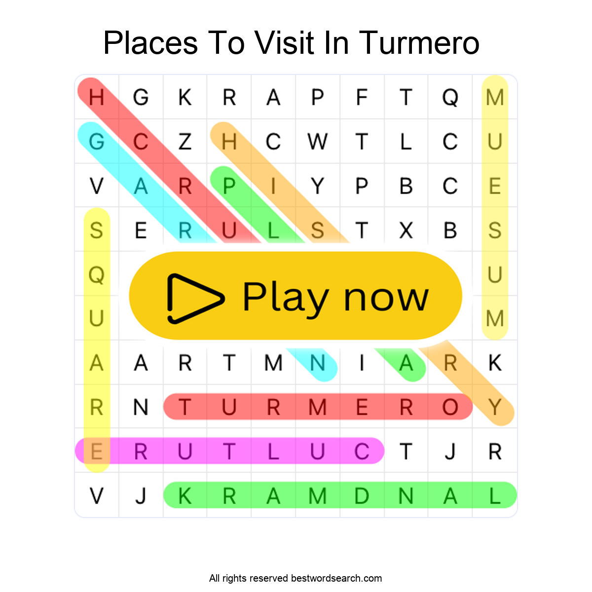 Places to Visit in Turmero | Places to visit Word Search