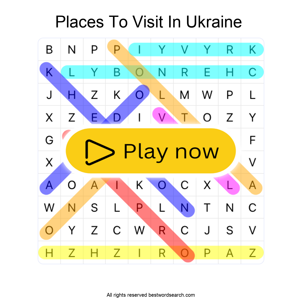 Places to Visit in Ukraine | Places to visit Word Search