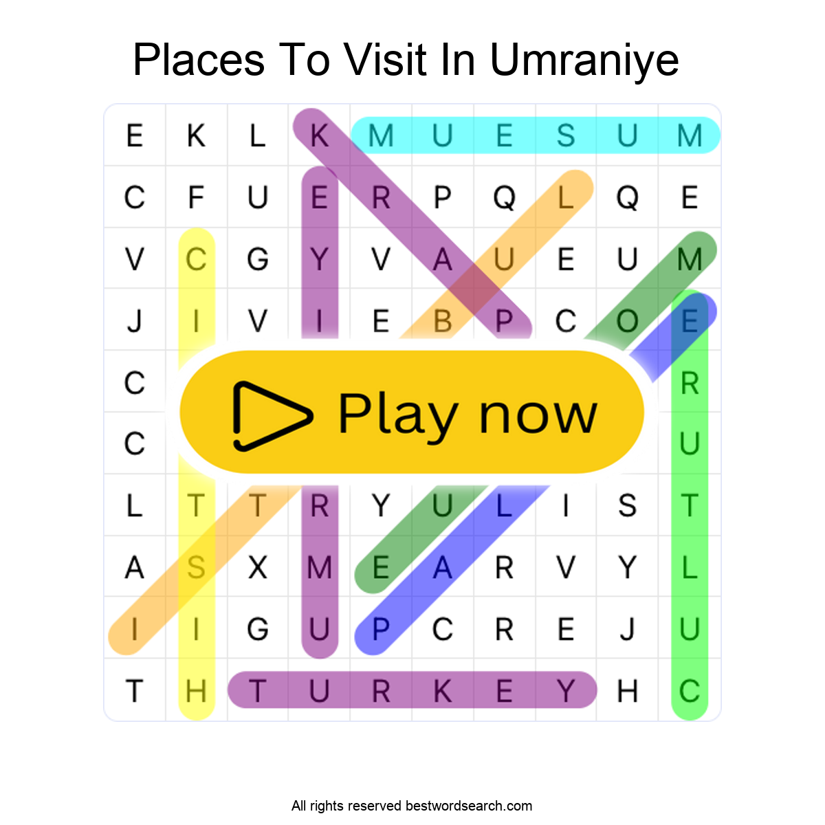 Places to Visit in Umraniye | Places to visit Word Search
