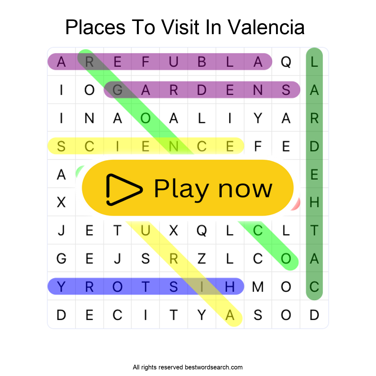 Places to Visit in Valencia | Places to visit Word Search