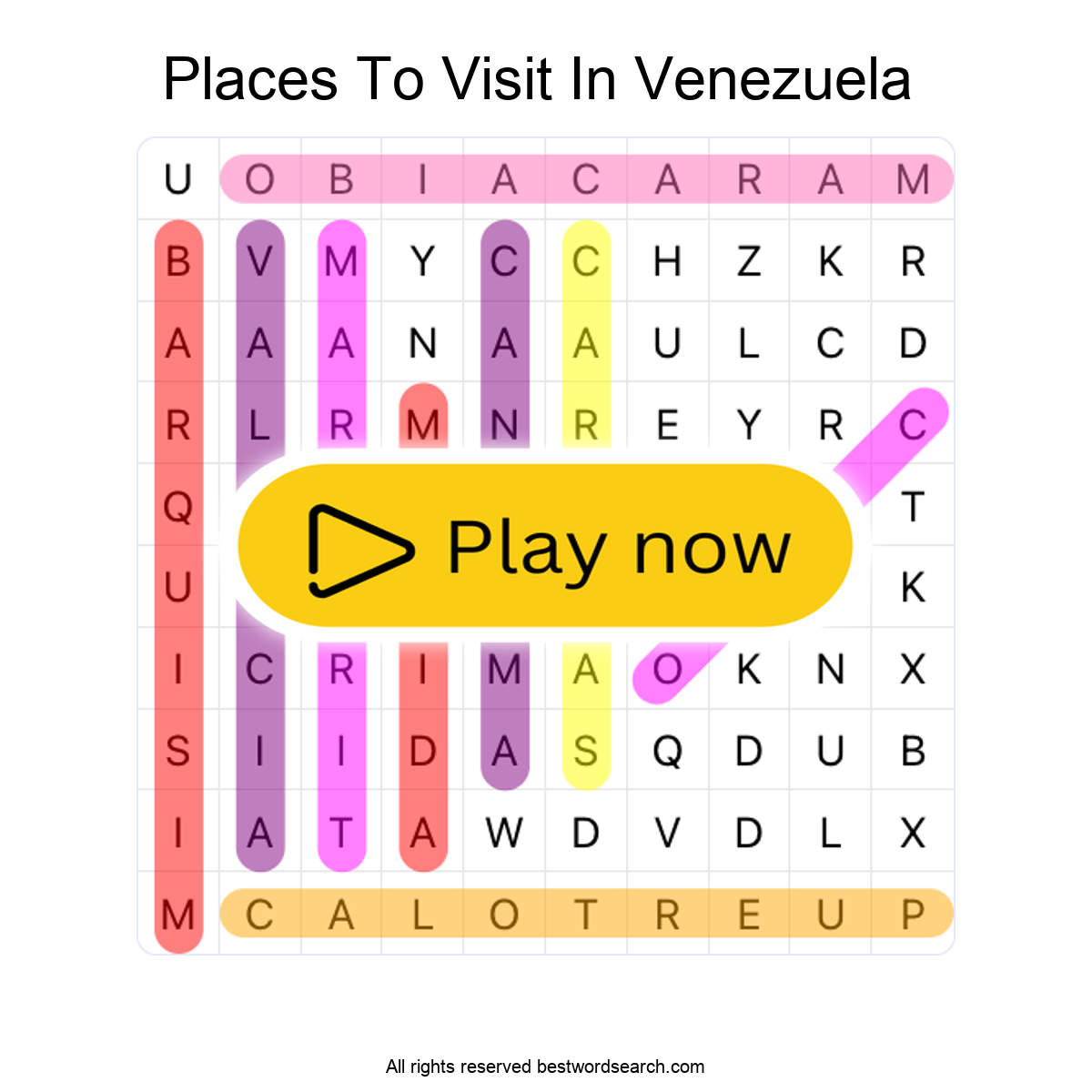 Places to Visit in Venezuela | Places to visit Word Search