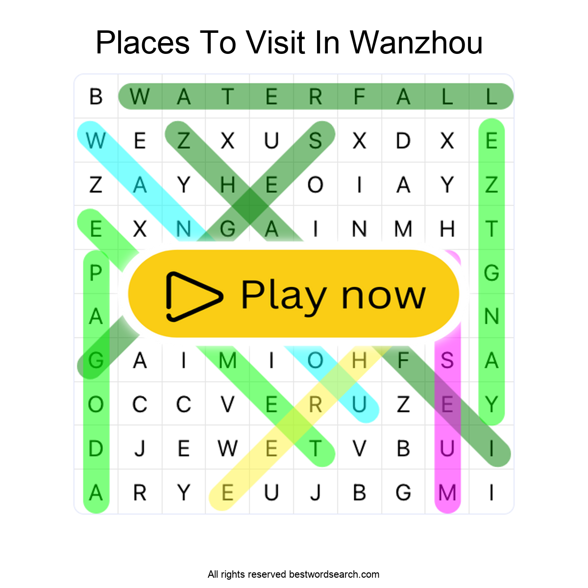 Places to Visit in Wanzhou | Places to visit Word Search