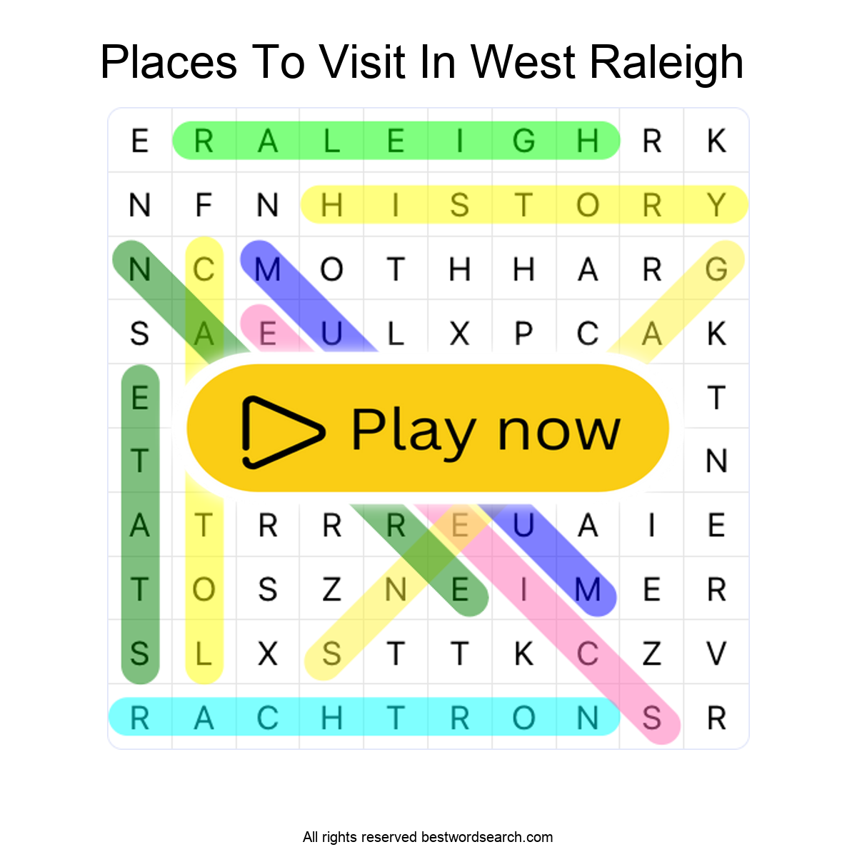 Places to Visit in West Raleigh | Places to visit Word Search