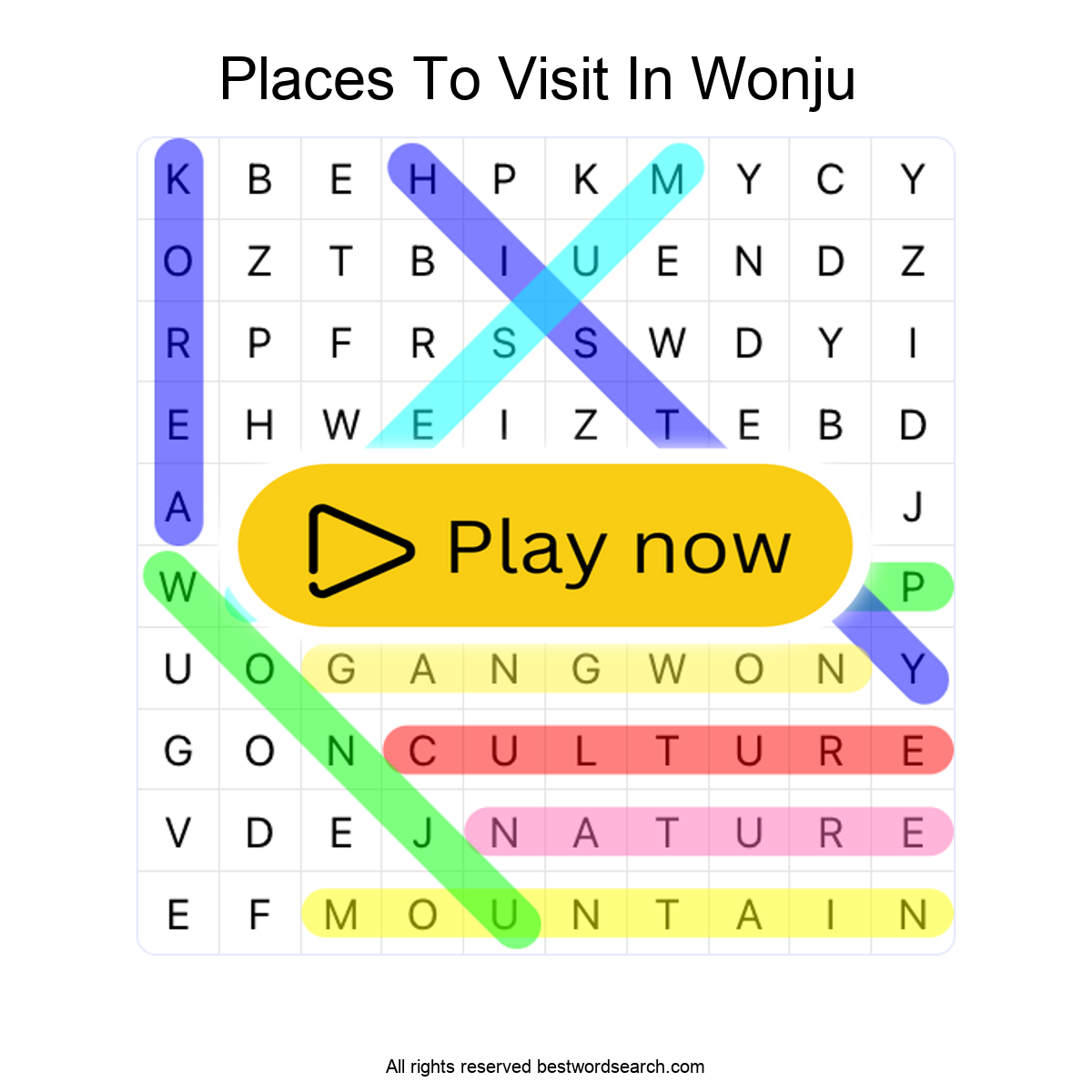 Places to Visit in Wonju | Places to visit Word Search