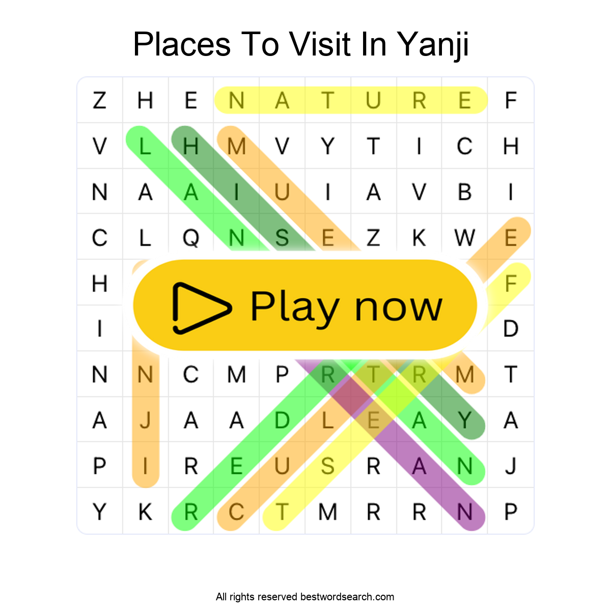 Places to Visit in Yanji | Places to visit Word Search