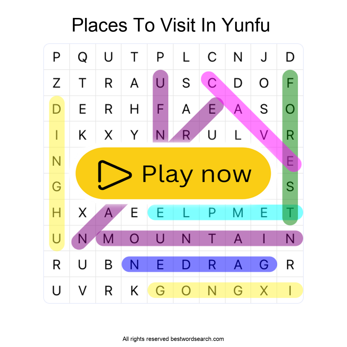Places to Visit in Yunfu | Places to visit Word Search