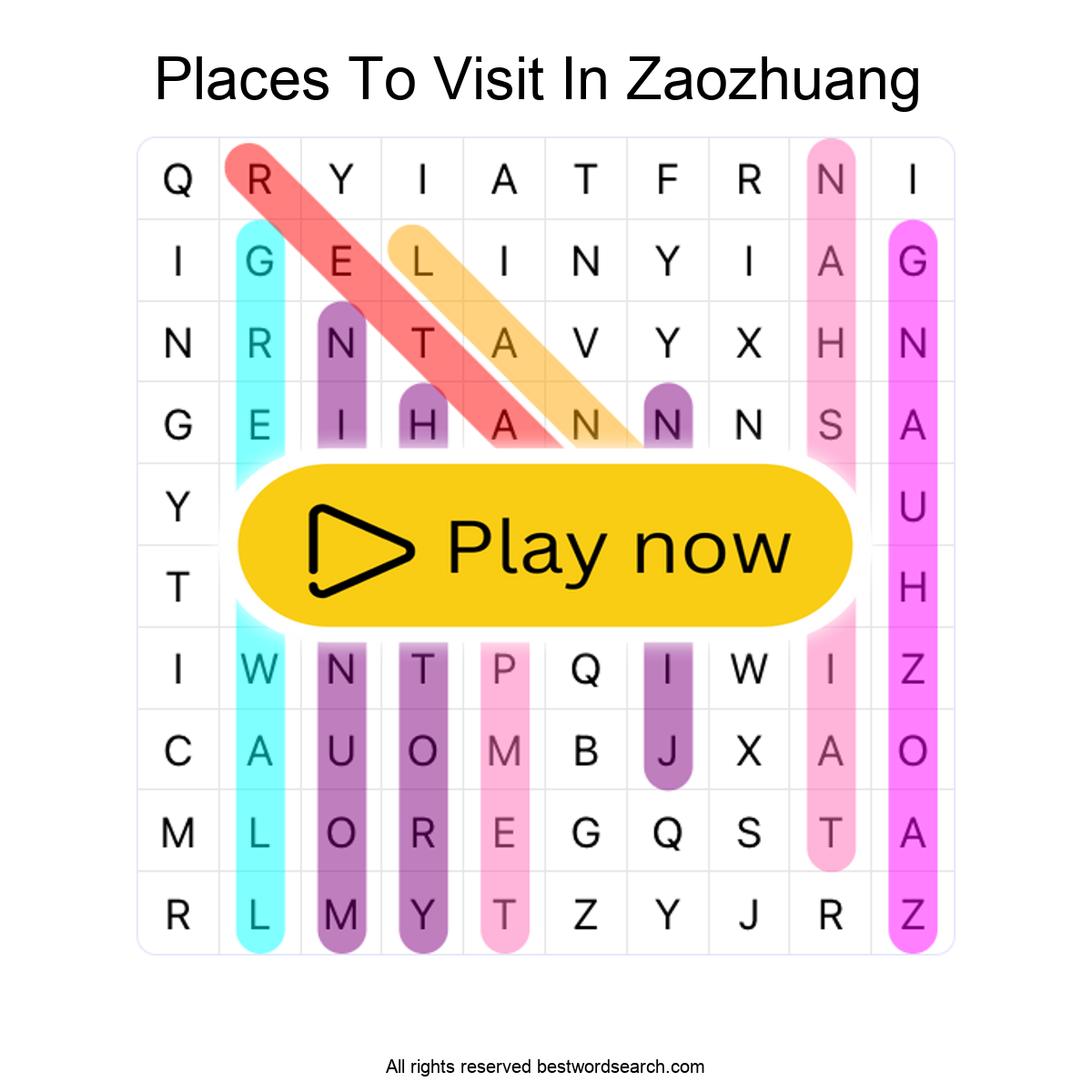 Places to Visit in Zaozhuang | Places to visit Word Search