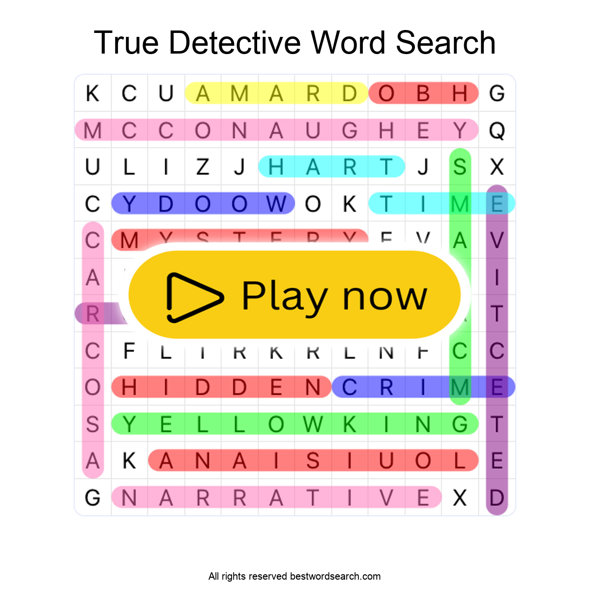True Detective | TV Series Word Search